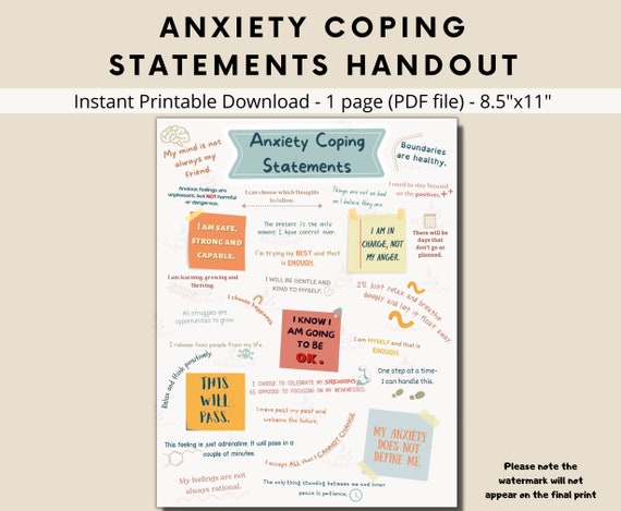 Anxiety Coping Statements Handout Relief Affirmations for - Etsy