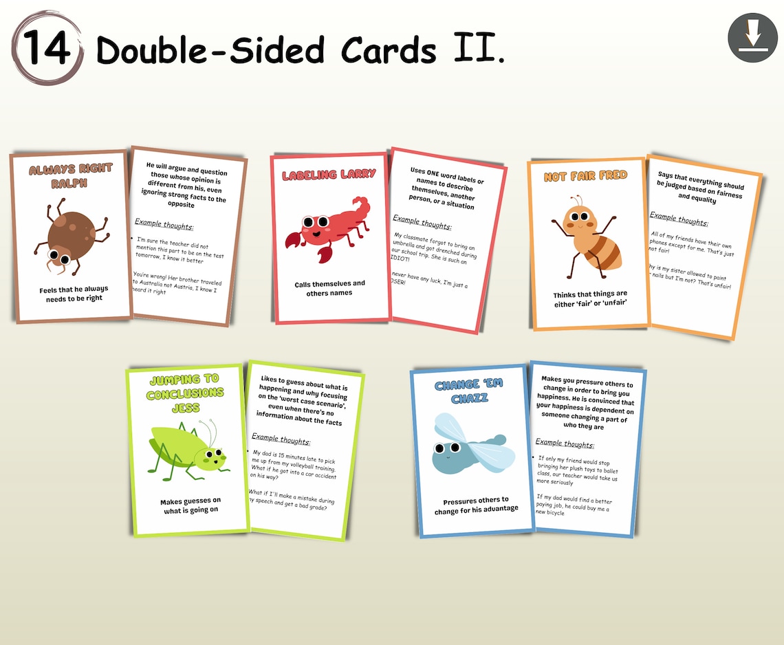 14 Thought Bug Flashcards for Kids Automatic Negative - Etsy