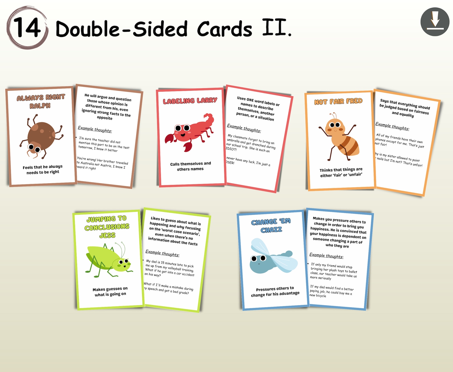 14 Thought Bug Flashcards for Kids, Automatic Negative Thoughts ...