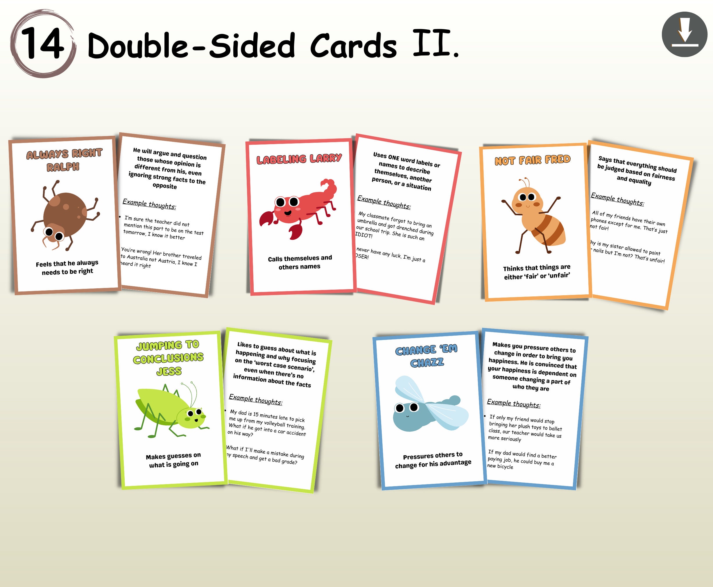 14 Thought Bug Flashcards for Kids, Automatic Negative Thoughts ...