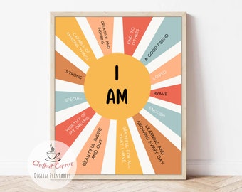 Positive Affirmations for Kids Poster, I Am Poster, Notes to Self ...