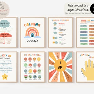 Set of 16 Calming Corner Posters, Coping Techniques Wall Art for Kids ...