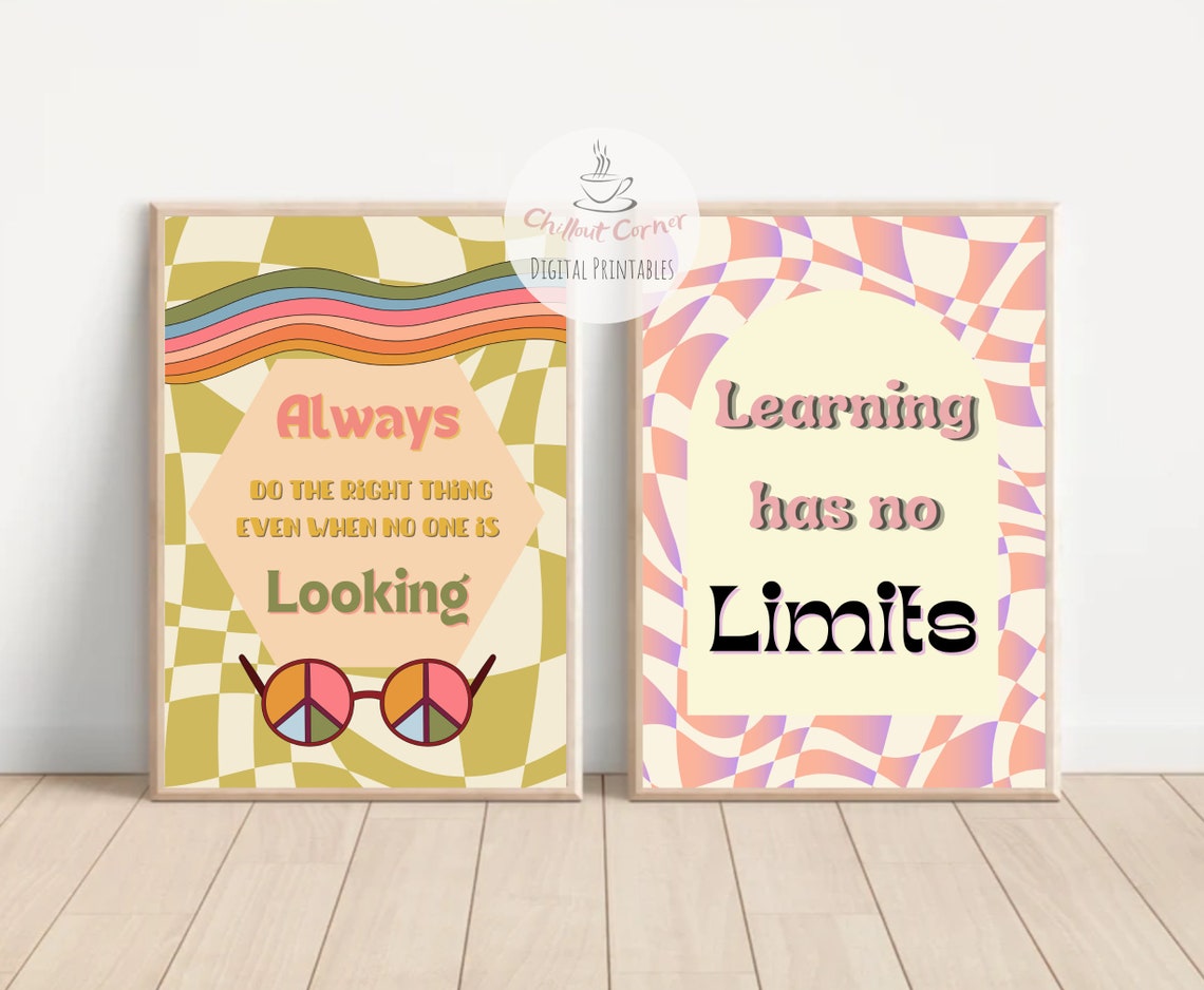 Set of 10 Retro Growth Mindset Poster, Groovy Classroom Display ...