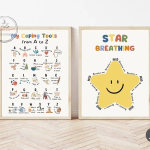 Set of 6 Calming Space Posters, Coping Techniques Wall Art for Kids ...
