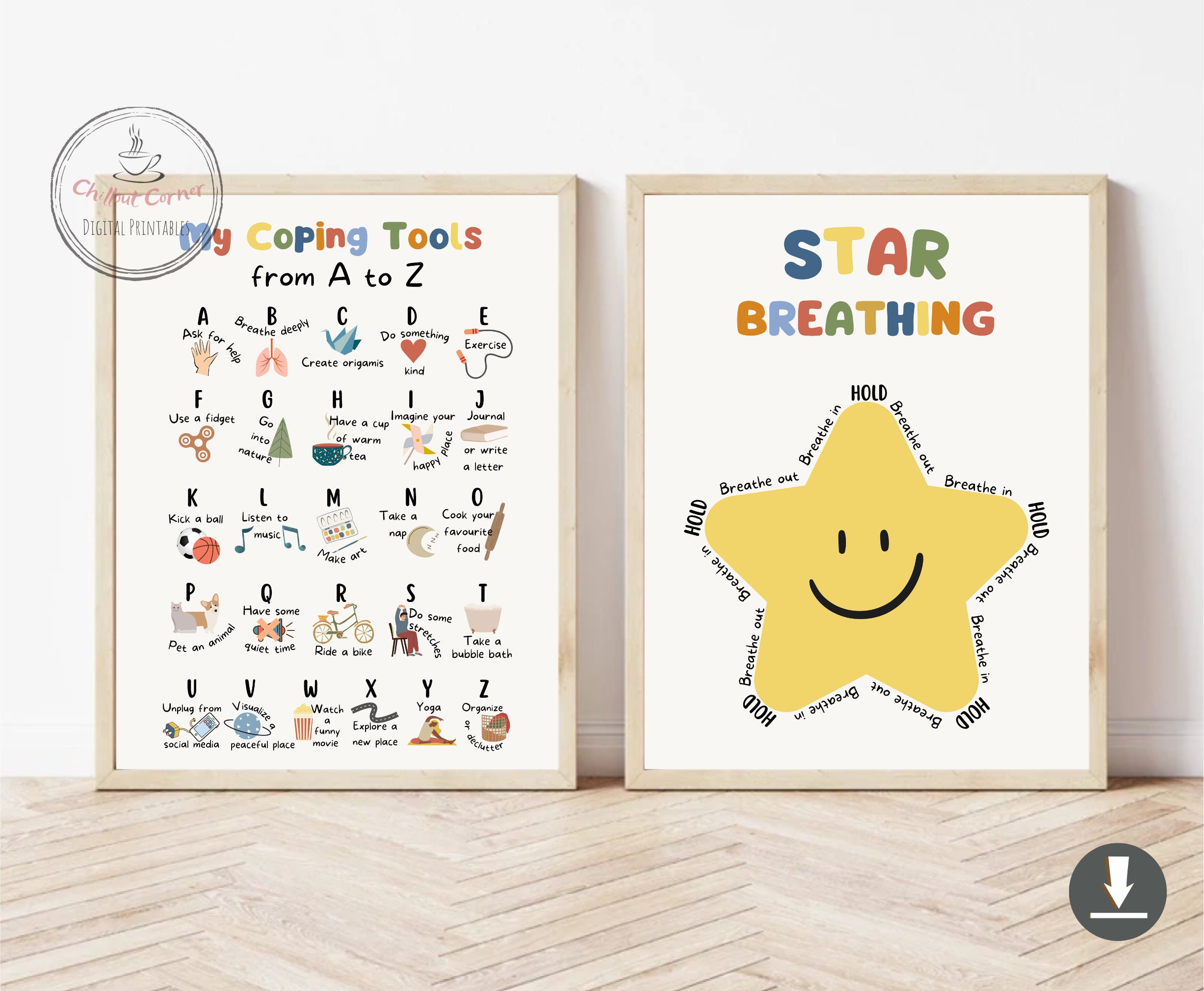 Set of 6 Calming Space Posters, Coping Techniques Wall Art for Kids ...