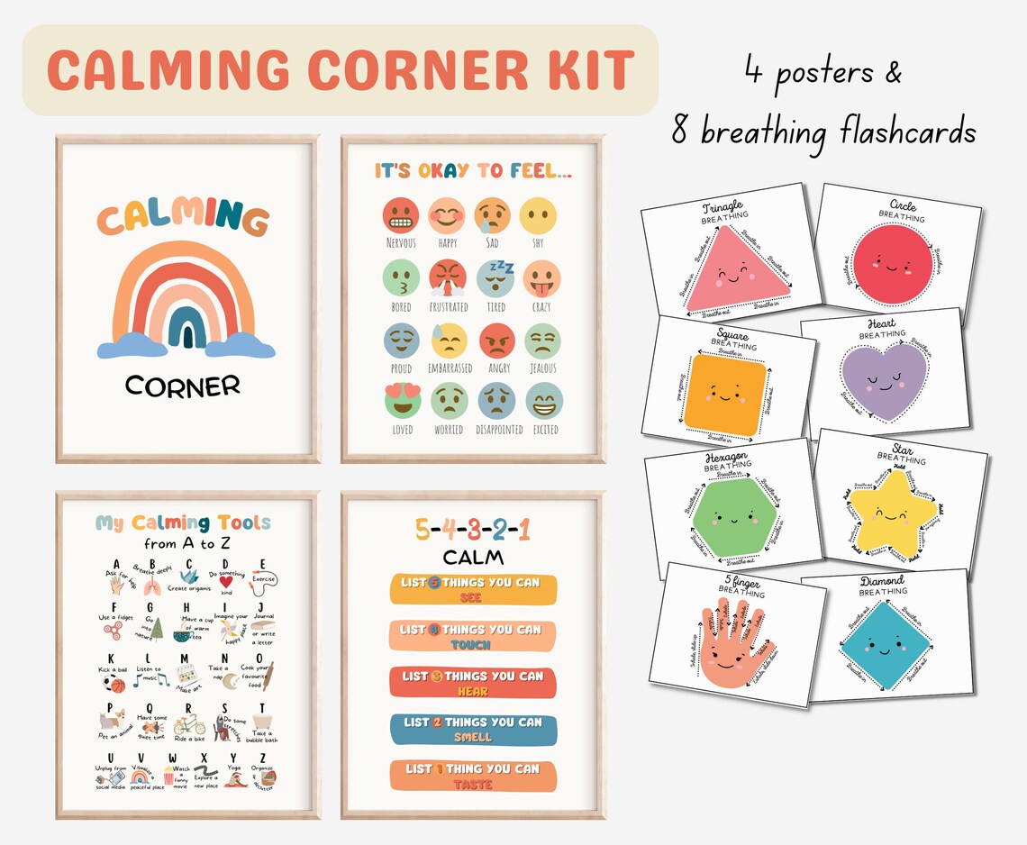 Calming Corner Kit Set of 4 Posters and Breathing Flashcards - Etsy