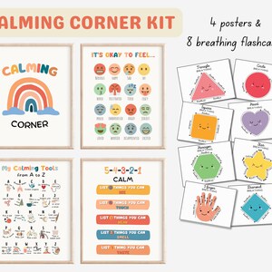 Calming Corner Kit, Set of 4 Posters and Breathing Flashcards, Coping ...