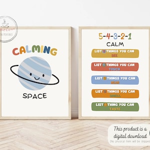 Set of 6 Calming Space Posters, Coping Techniques Wall Art for Kids ...