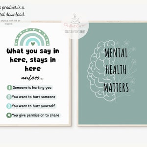 Set of 9 Counseling Posters (green-blue Version), Therapy Gallery Wall ...