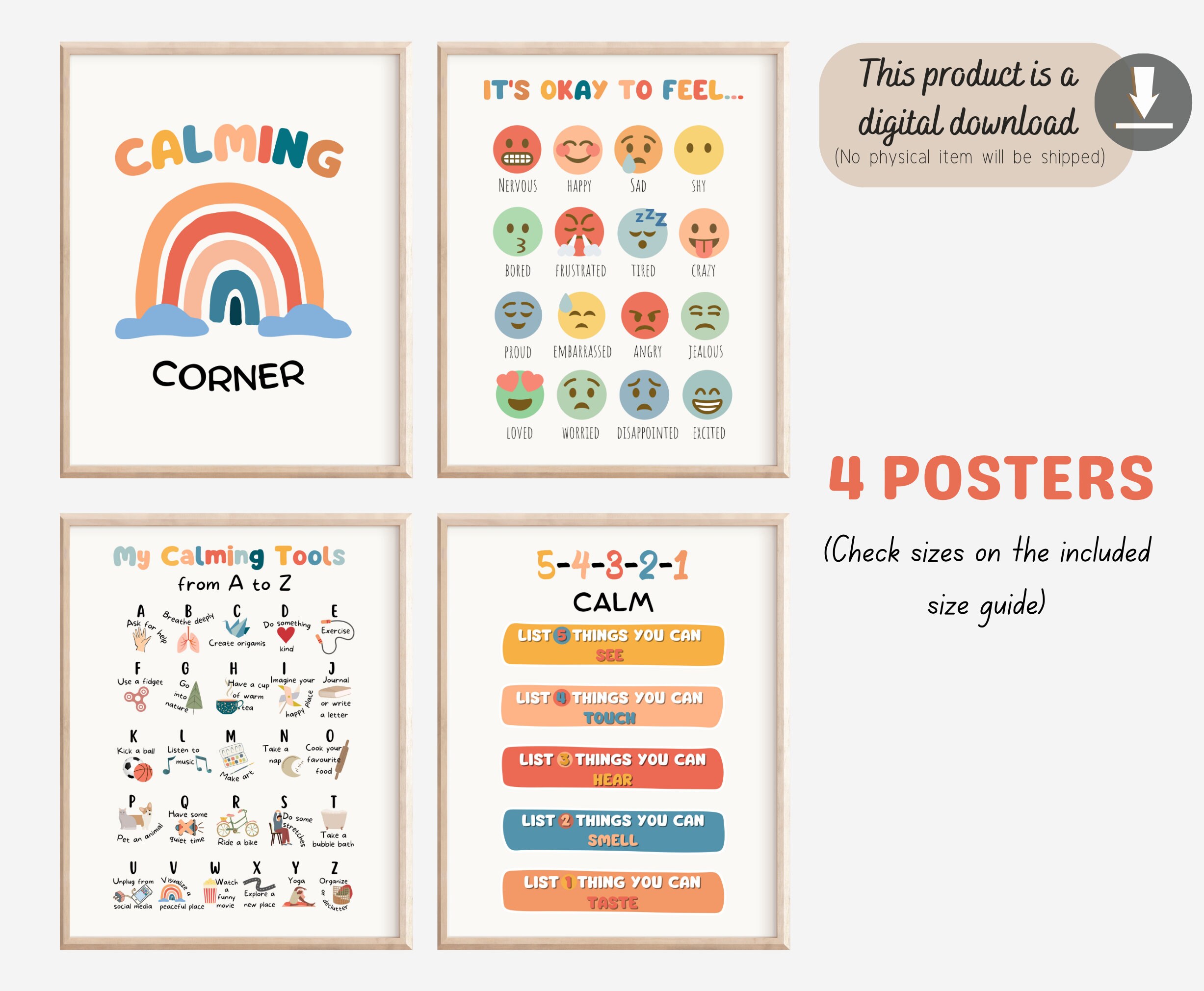 Calming Corner Kit, Set of 4 Posters and Breathing Flashcards, Coping ...