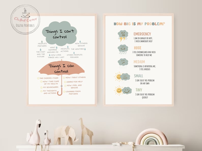 Set of 12 Soft Boho Calming Corner Posters, Coping Techniques Wall Art ...