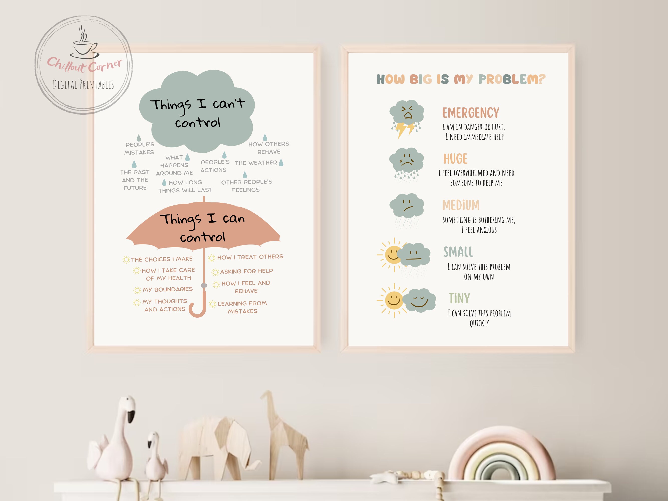 Set of 12 Soft Boho Calming Corner Posters, Coping Techniques Wall Art ...