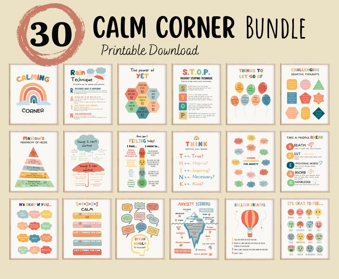 Set of 30 Calming Corner Posters,coping Techniques Wall Art for Kids ...