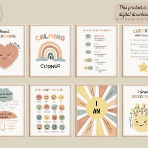 Set of 16 Soft Boho Calming Corner Posters, Coping Techniques Wall Art ...