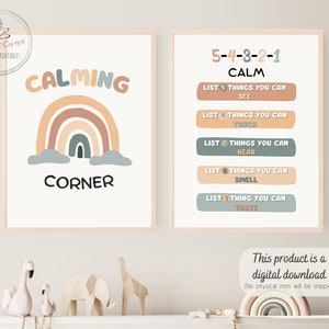 Set of 12 Soft Boho Calming Corner Posters, Coping Techniques Wall Art ...