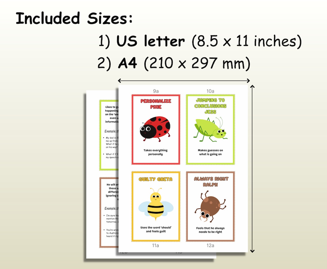 14 Thought Bug Flashcards for Kids, Automatic Negative Thoughts ...