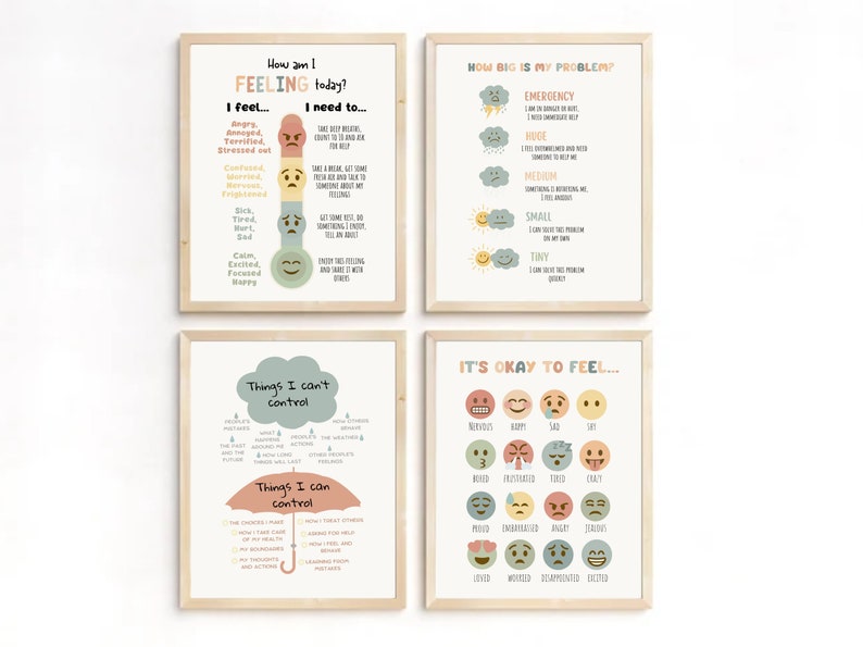 Set of 16 Soft Boho Calming Corner Posters, Coping Techniques Wall Art ...