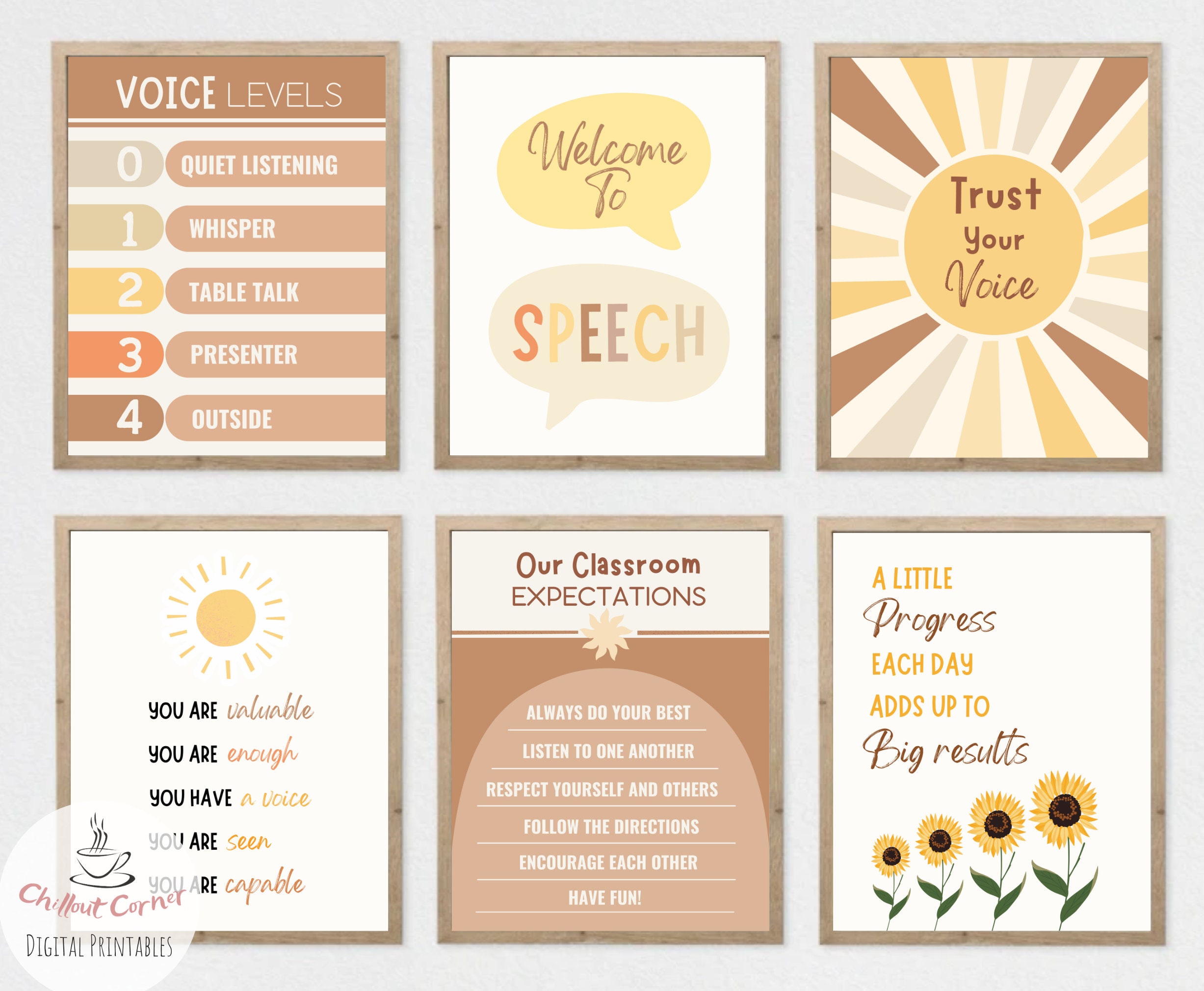 SERENITY Speech Room Decor Bundle, Set of 6 Boho Speech Therapy Wall ...