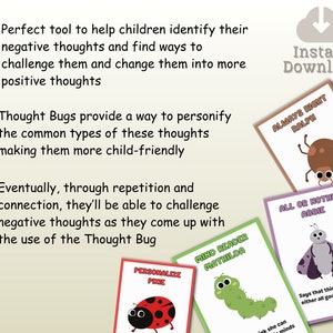 14 Thought Bug Flashcards for Kids, Automatic Negative Thoughts ...