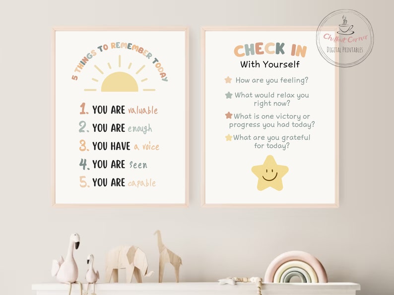 Set of 12 Soft Boho Calming Corner Posters, Coping Techniques Wall Art ...