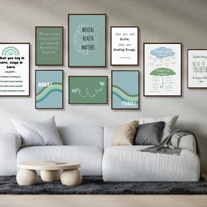 Set of 9 Counseling Posters (green-blue Version), Therapy Gallery Wall ...