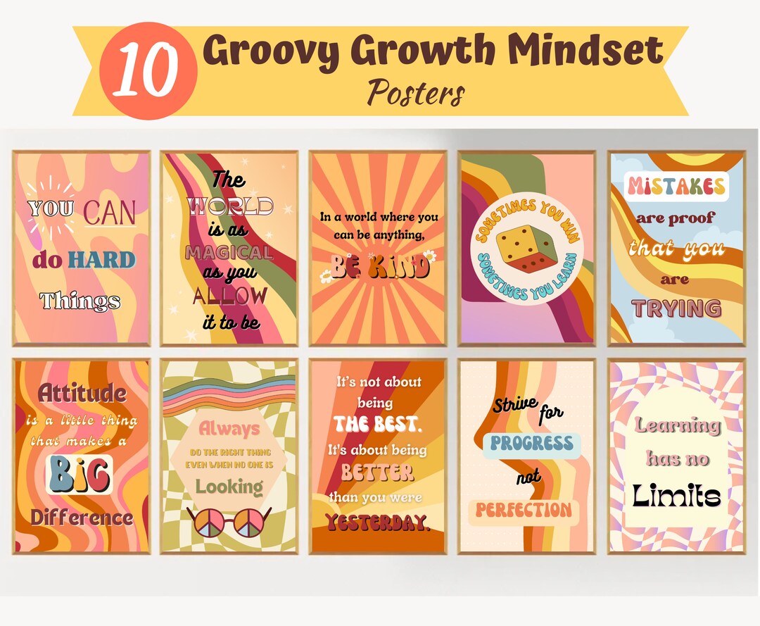 Set of 10 Retro Growth Mindset Poster, Groovy Classroom Display ...