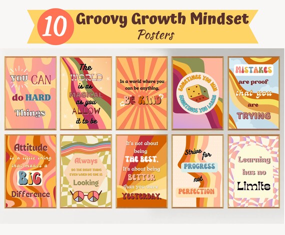 Set of 10 Retro Growth Mindset Poster Groovy Classroom - Etsy
