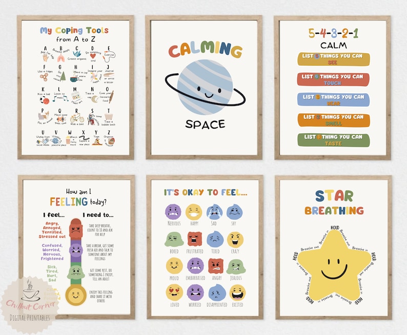 Set of 6 Calming Space Posters Coping Techniques Wall Art for - Etsy