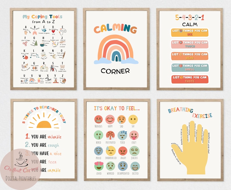 Set of 6 Calming Corner Posters Coping Techniques Wall Art - Etsy