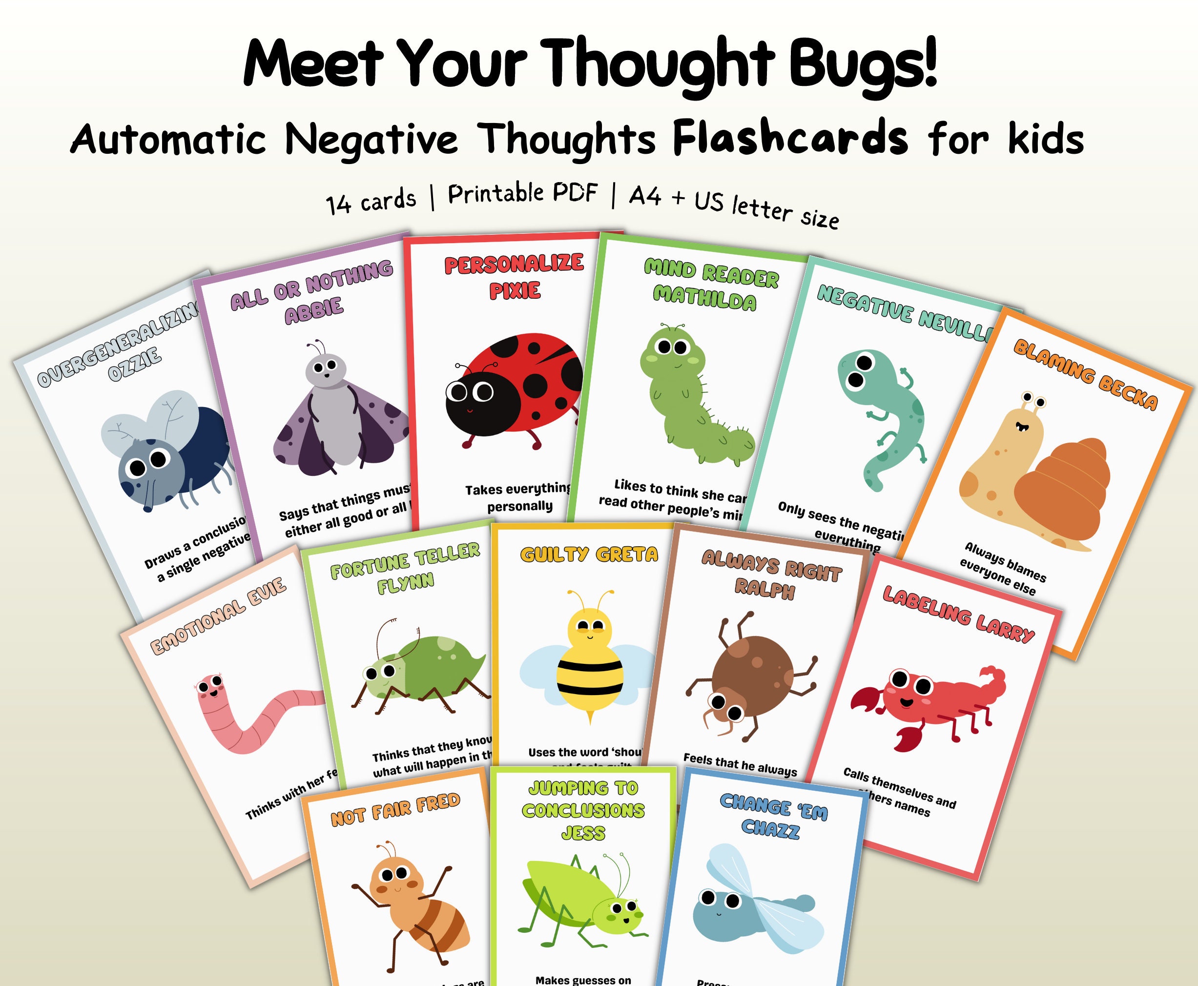 14 Thought Bug Flashcards for Kids Automatic (Download Now) - Etsy