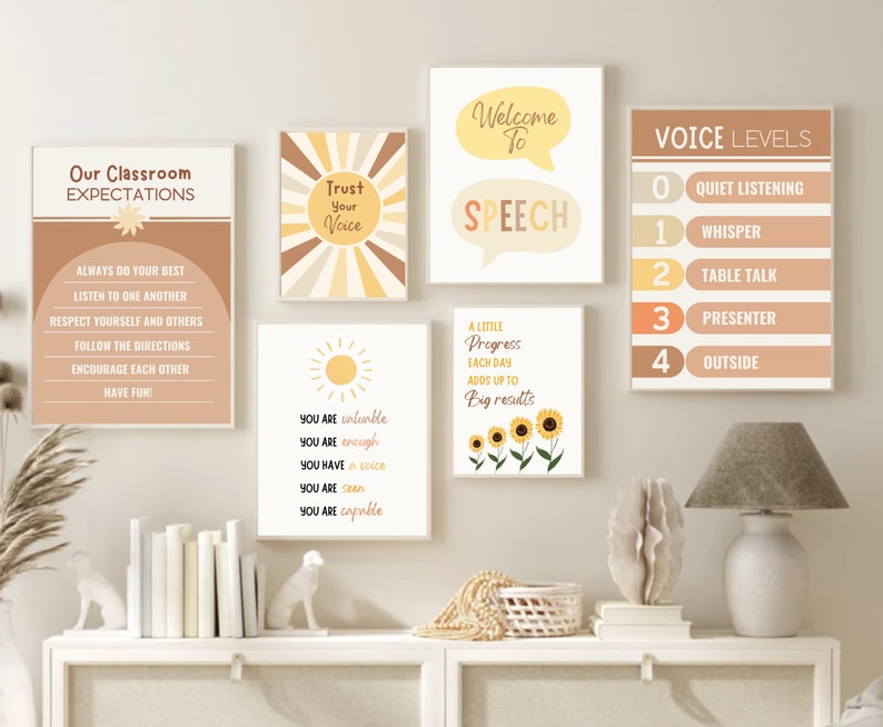 SERENITY Speech Room Decor Bundle, Set of 6 Boho Speech Therapy Wall ...