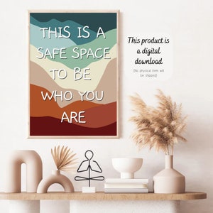 SAFE SPACE Mental Health Poster, Earth Tone Therapist Office Decor ...
