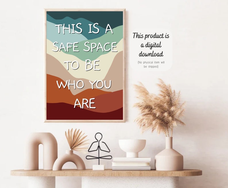 SAFE SPACE Mental Health Poster, Earth Tone Therapist Office Decor ...