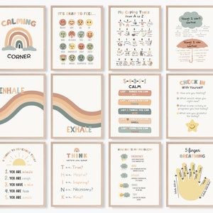 Set of 12 Soft Boho Calming Corner Posters, Coping Techniques Wall Art ...