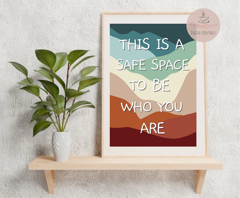 SAFE SPACE Mental Health Poster, Earth Tone Therapist Office Decor ...