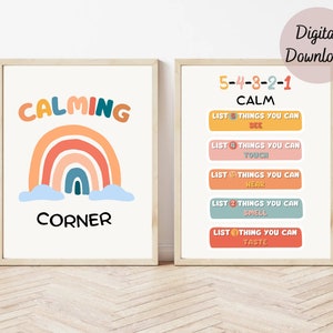 Set of 6 Calming Corner Posters, Coping Techniques Wall Art for Kids ...