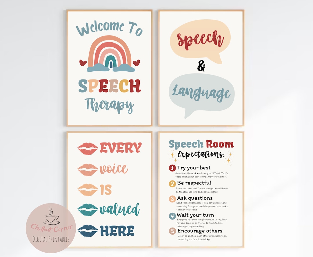 Speech Therapy Wall Decor Bundle of 4, Speech Room Set of 4 Prints ...