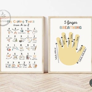 Set of 6 Soft Boho Calming Corner Posters, Coping Techniques Wall Art ...