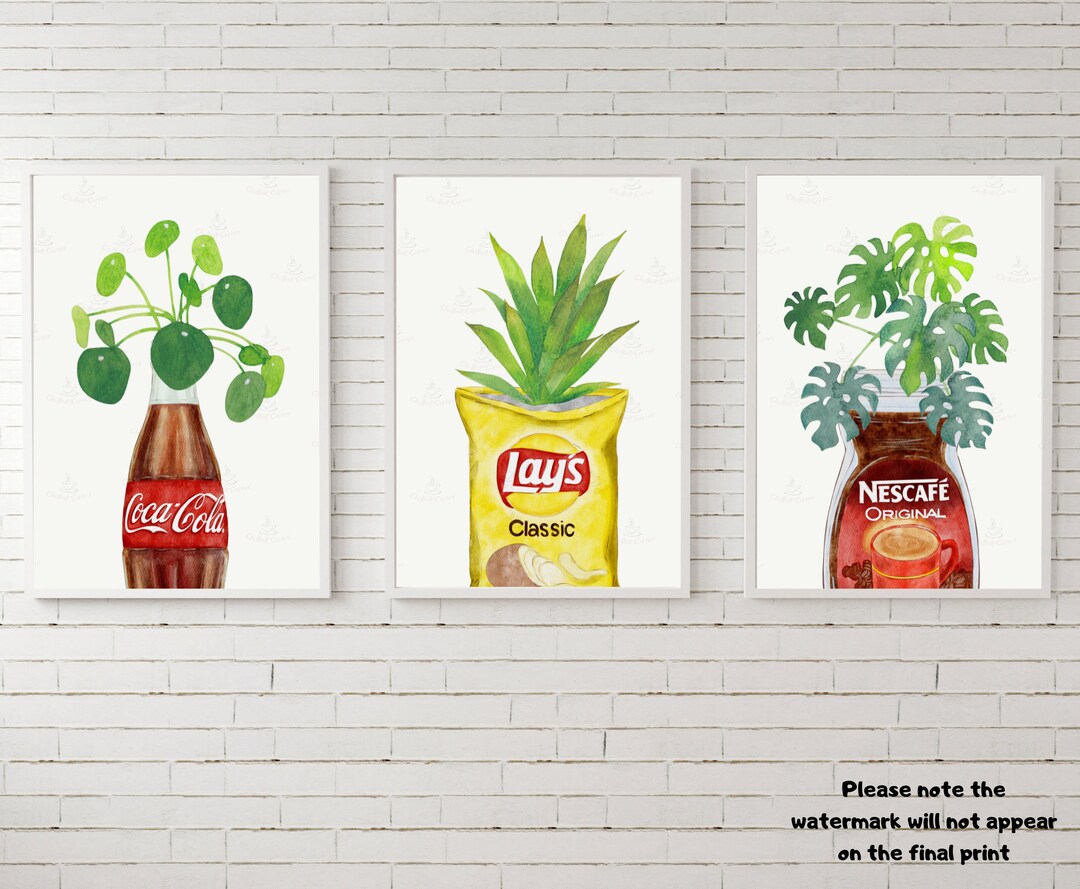 Popular Food and Snack Brands Wall Art Set of 3, Modern Kitchen Print ...