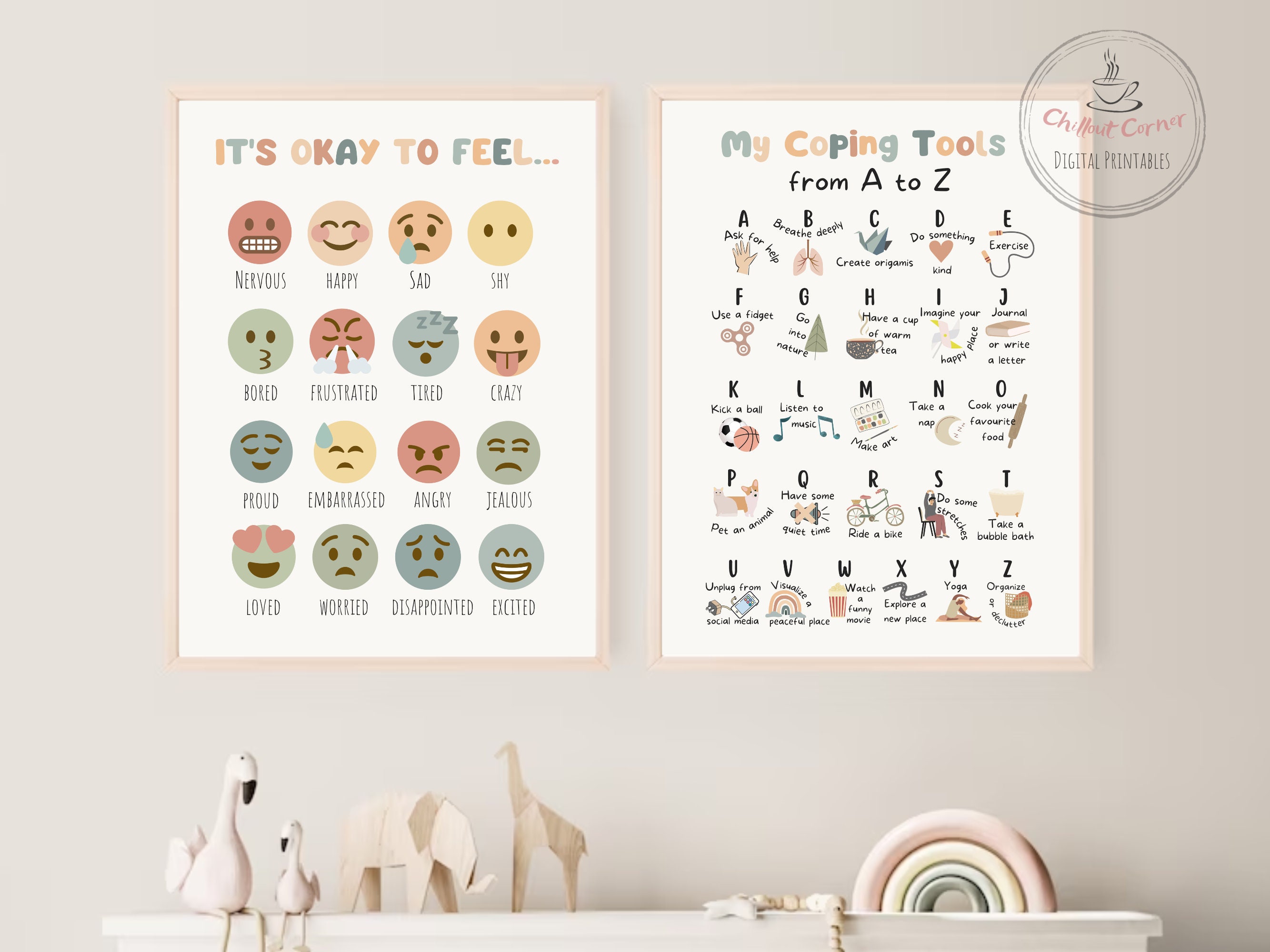 Set of 12 Soft Boho Calming Corner Posters, Coping Techniques Wall Art ...