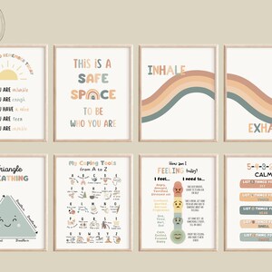 Set of 16 Soft Boho Calming Corner Posters, Coping Techniques Wall Art ...