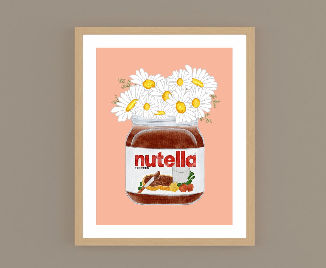 Nutella Jar Kitchen Poster, Boho Watercolor Spread Jar With Daisies ...