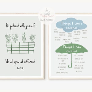 Set of 9 Counseling Posters (green-blue Version), Therapy Gallery Wall ...