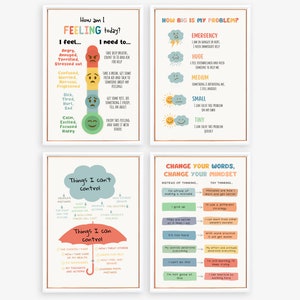 Set of 16 Calming Corner Posters, Coping Techniques Wall Art for Kids ...