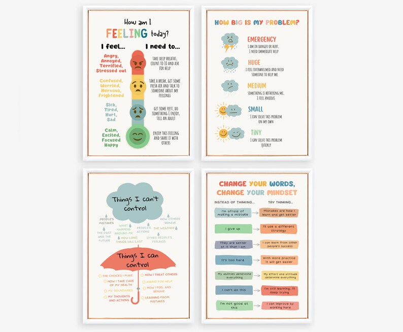 Set of 16 Calming Corner Posters, Coping Techniques Wall Art for Kids ...