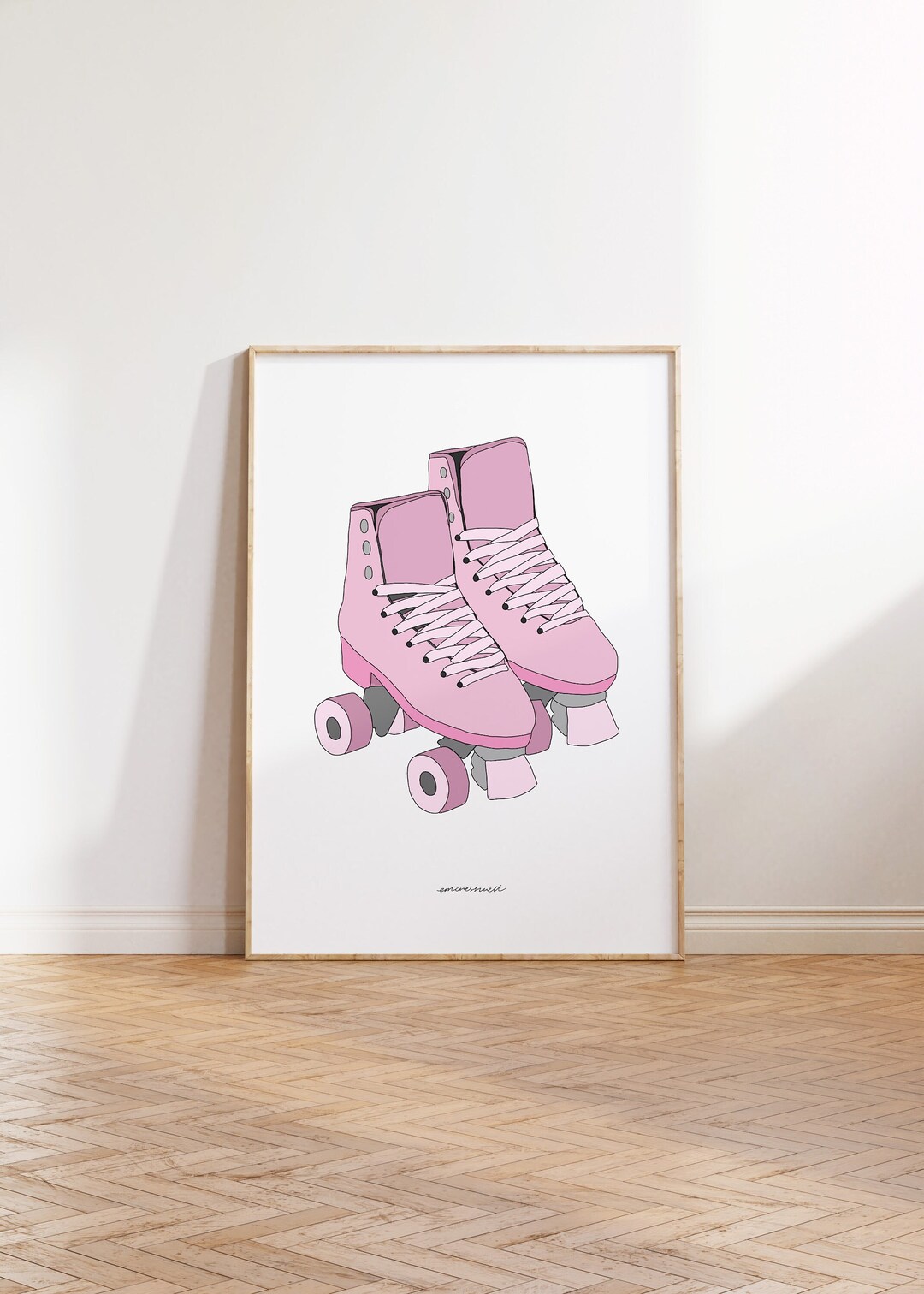 Pink Retro Roller Skates Art, Roller Skates Wall Art, Roller Derby Art ...