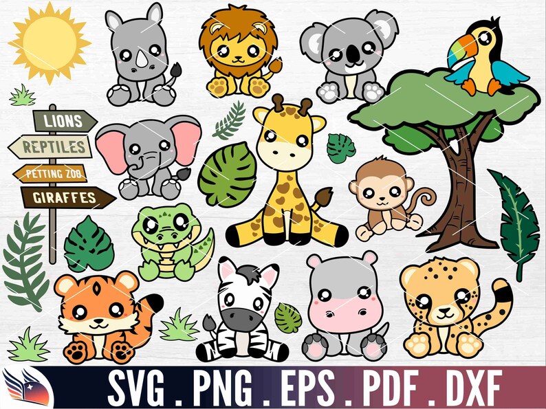 Jungle Animal Clipart SVG PNG, Layered Safari Animal Cut File, Zoo ...