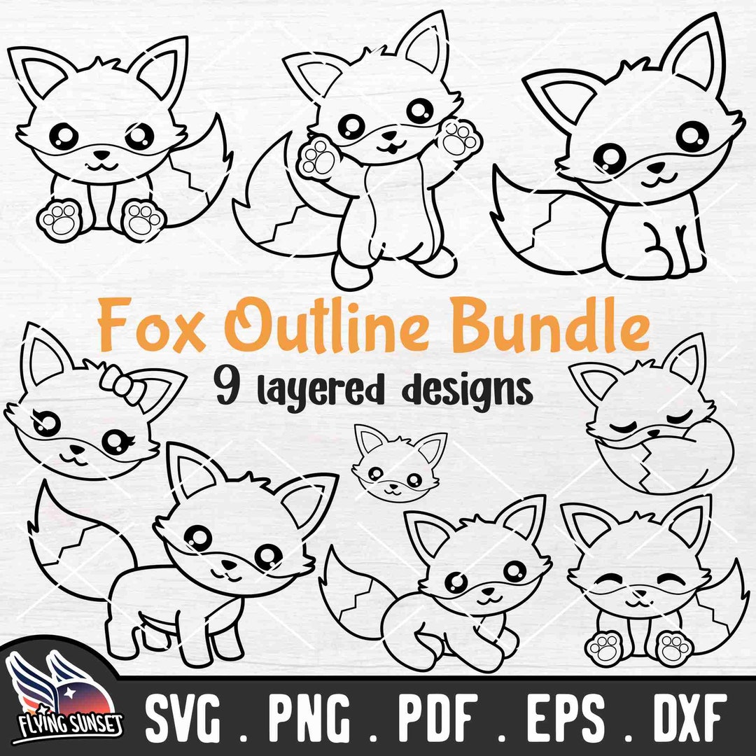 Fox Outline SVG Bundle, Baby Fox Clipart, Woodland Animal Cut File ...
