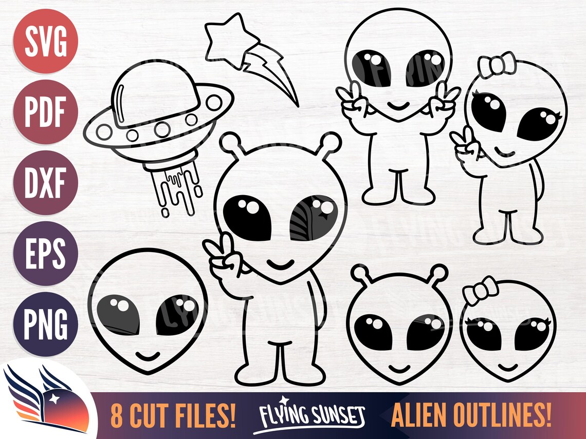 Cute Alien Outline SVG Alien Face Decal Kawaii Clipart - Etsy