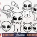 Cute Alien Outline SVG, Alien Face Decal, Kawaii Clipart Bundle, Outer ...